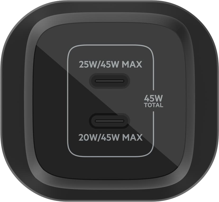 Belkin 45W USB-C Gan PD PPS Dual Wall Charger Sort (WCH011vfBK)