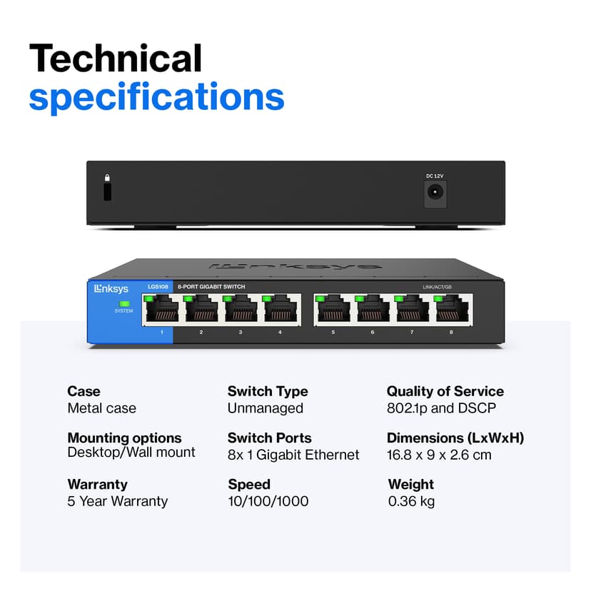 Linksys LGS108 8-Port Business Desktop Gigabit Switch (LGS108-EU)