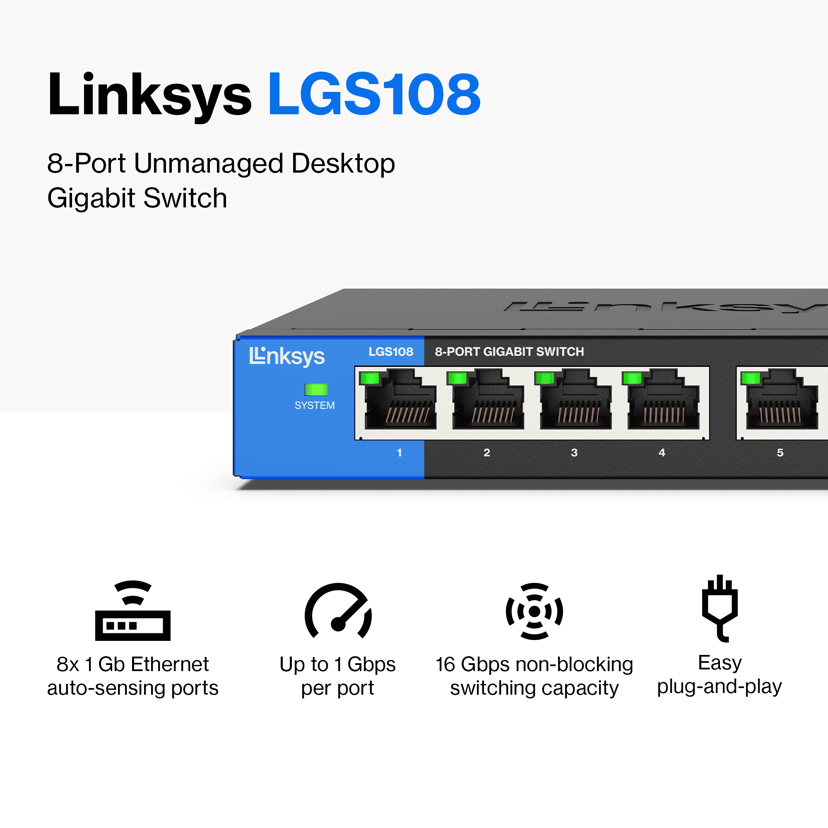 Linksys LGS108 8-Port Business Desktop Gigabit Switch (LGS108-EU)