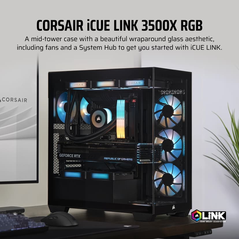 Corsair 3500X ARGB Glass iCue Link Midi Tower Svart (CC-9011280-WW)