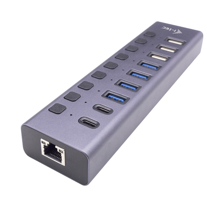 I-Tec USB-A/USB-C Charging HUB 9port W/LAN 60W USB 2.0 Type-C RJ-45 ...
