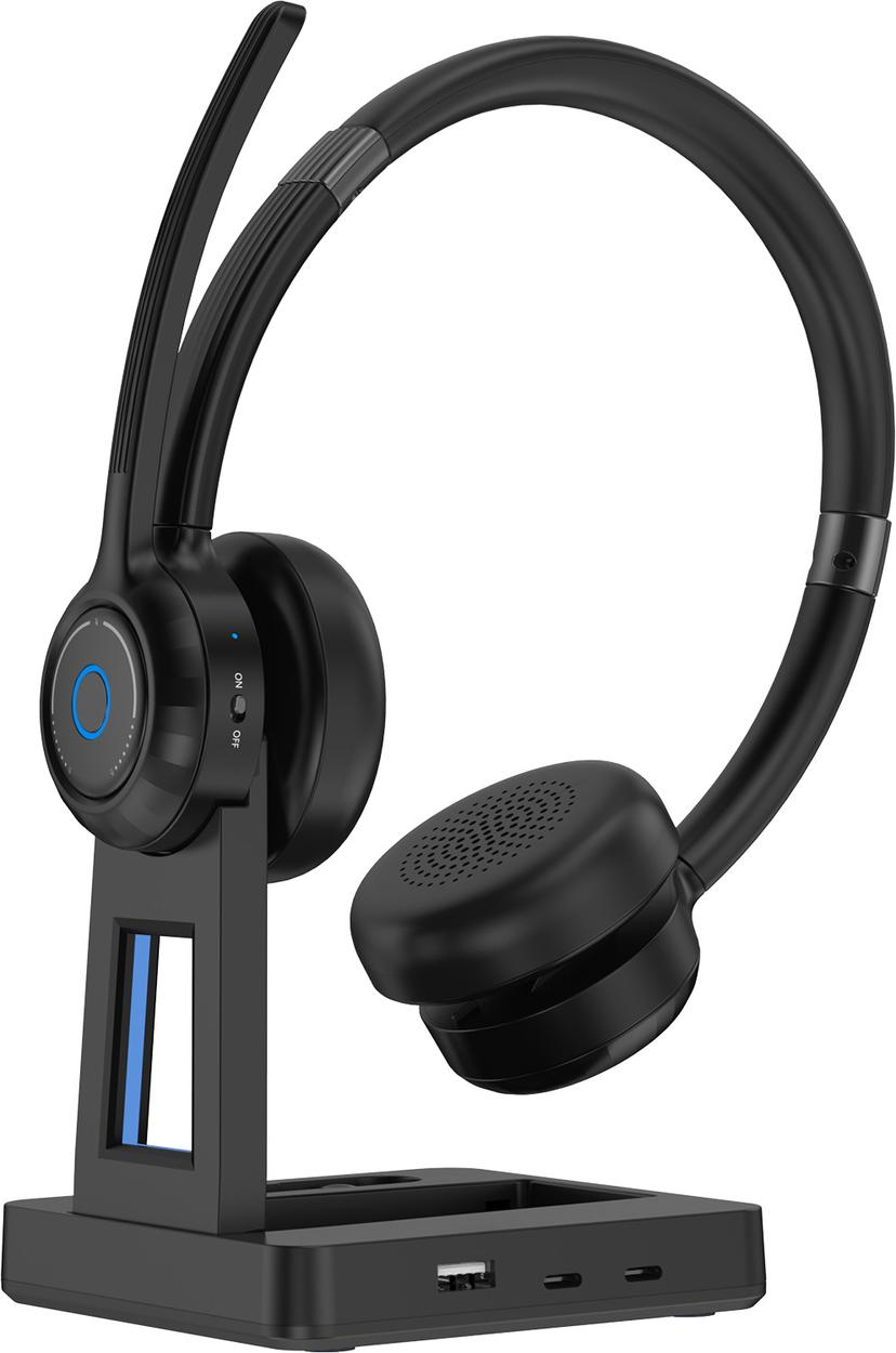 Voxicon VX-P75-B Trådløst Headset med ENC, Bluetooth 5.3 & Ladestander ...