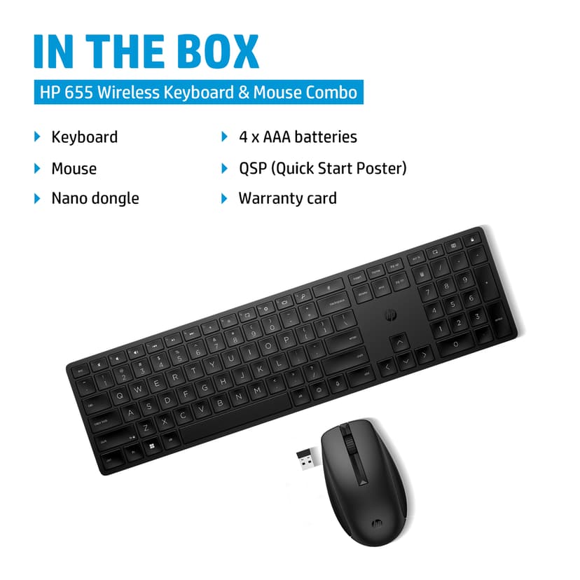 HP 655 Wireless Keyboard and Mouse Combo Trådløs (4R009AA#UUW)