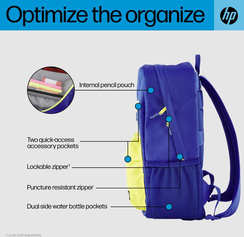 HP Campus Blue Backpack 15.6" 15.6" Polyester, Polyskum Blå, Gul Blå ...