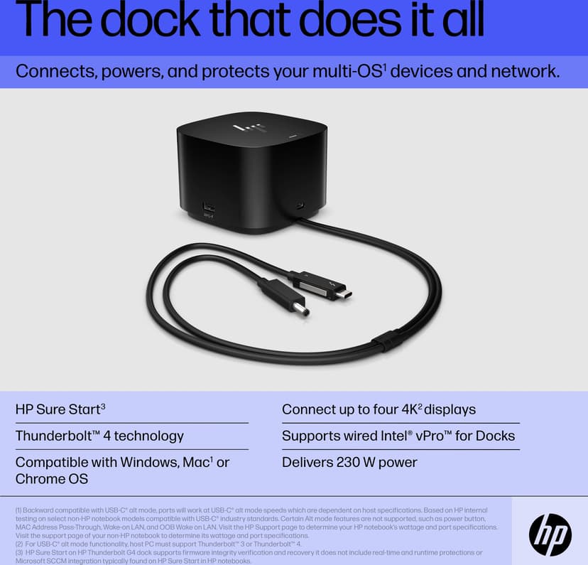 HP Thunderbolt Dock G4 280W with Combo Cable - (Löytötuote luokka 2 ...