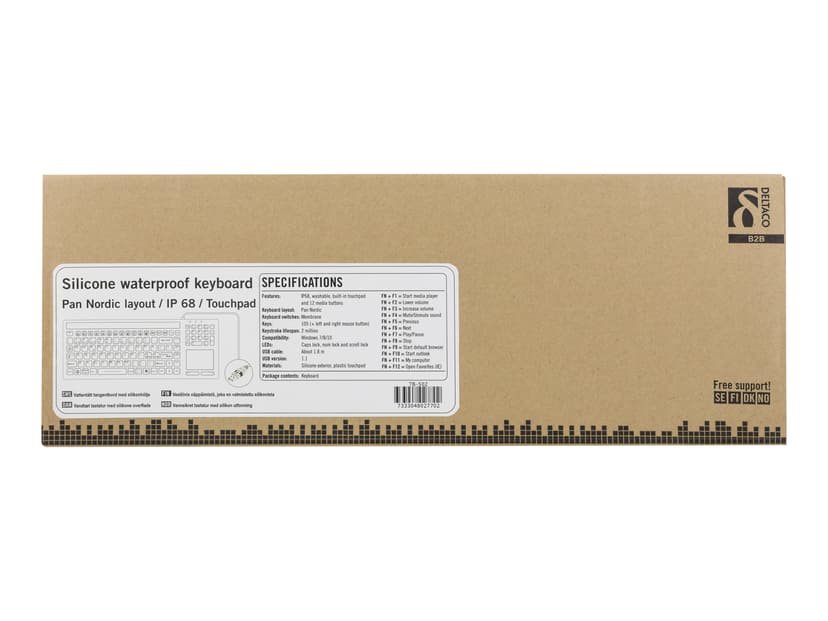 Deltaco Silicone Ip68 Keyboard & Touchpad Kabel Nordisk (TB-502)