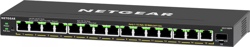 Netgear GS316EPP 16-Port Gigabit Ethernet 1xSFP Smart Managed Essential ...