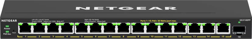 Netgear GS316EPP 16-Port Gigabit Ethernet 1xSFP Smart Managed Essential ...