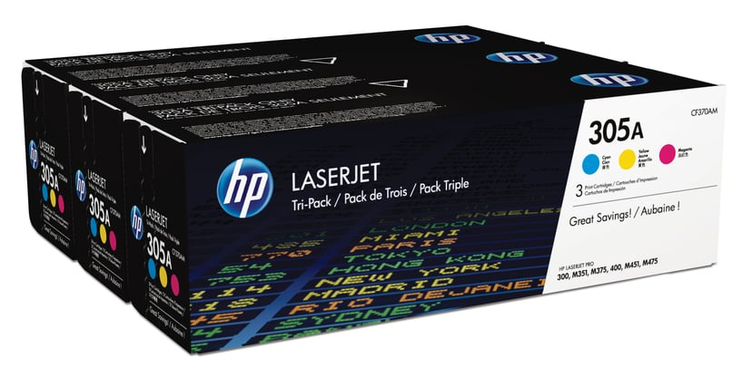 HP Toner Kit 305A (C/M/Y) 2.6K - CF370AM | Dustin.se