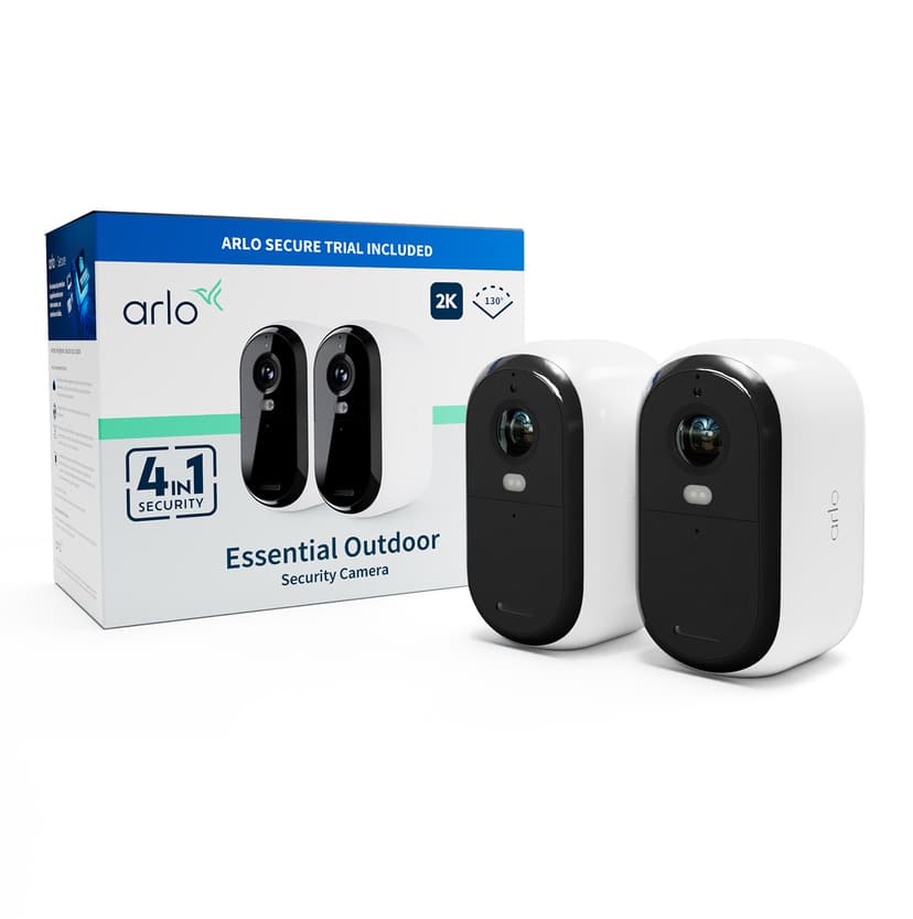 Arlo Essential 2 2K Utomhus Kamera Vit 2-Pack (VMC3250-100EUS) | Dustin.se