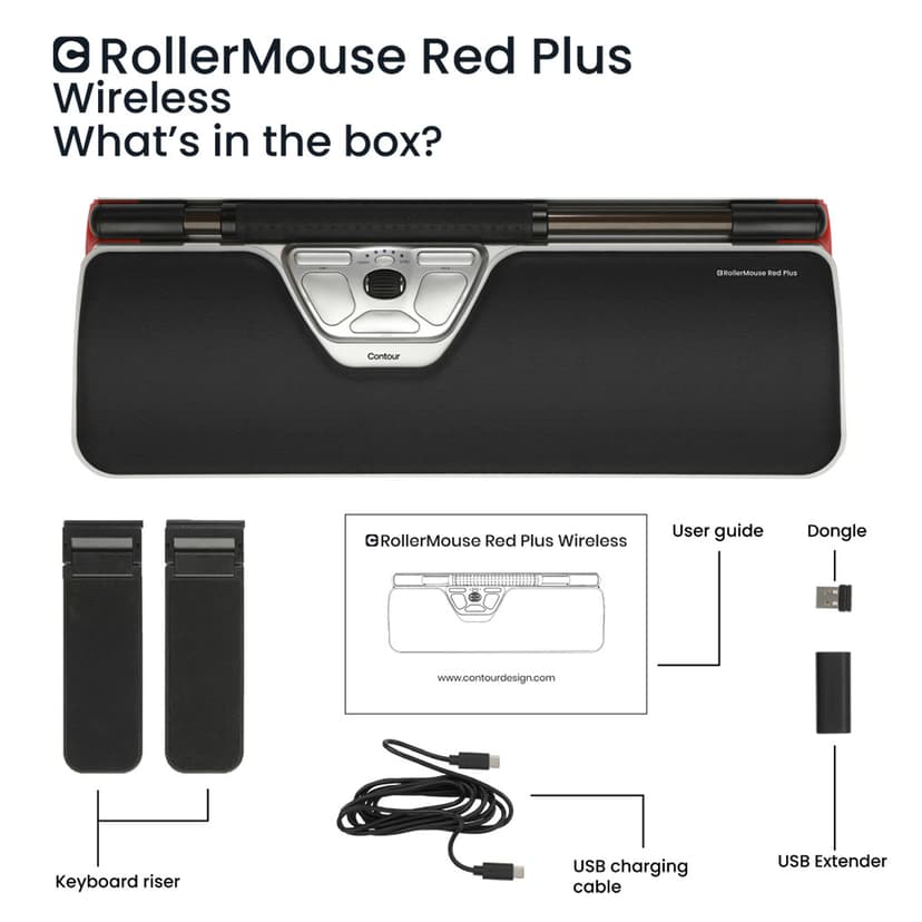Contour Design Rollermouse Red Plus Wireless RF Wireless + Bluetooth + USB Type-A 2800dpi ...