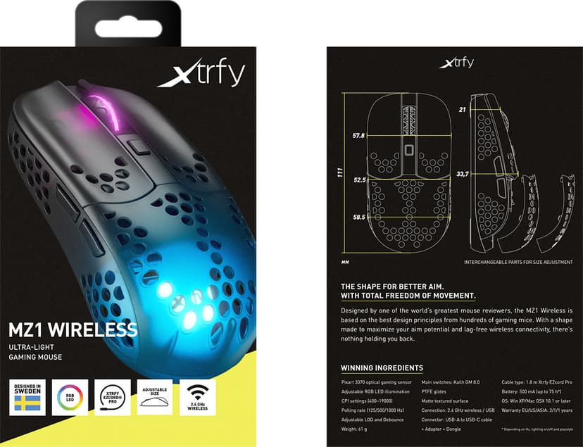 Xtrfy Xtrfy MZ1 Wireless RGB Rail Gaming Mouse Black Transparent # demo (MZ1W-RGB-BLACK ...