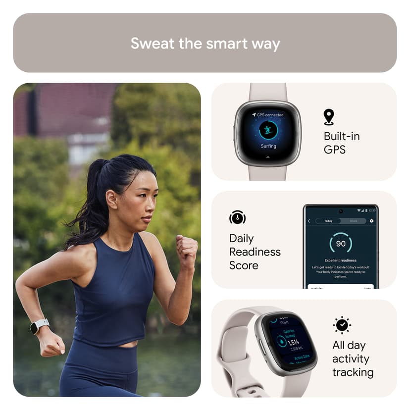 Fitbit Sense 2 Lunar White/Platinum Smartwatch (FB521SRWT) | Dustin.se