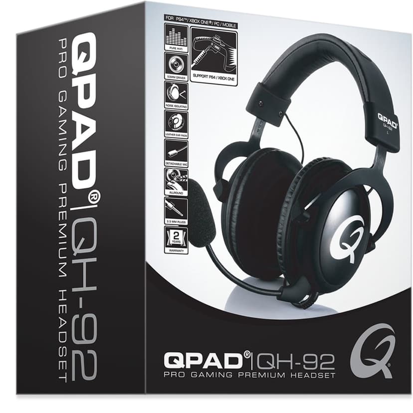 QPAD QH 92 Stereo Gaming Headset Headset 3,5 mm kontakt Stereo (9J.H3593.H92) | Dustin.se
